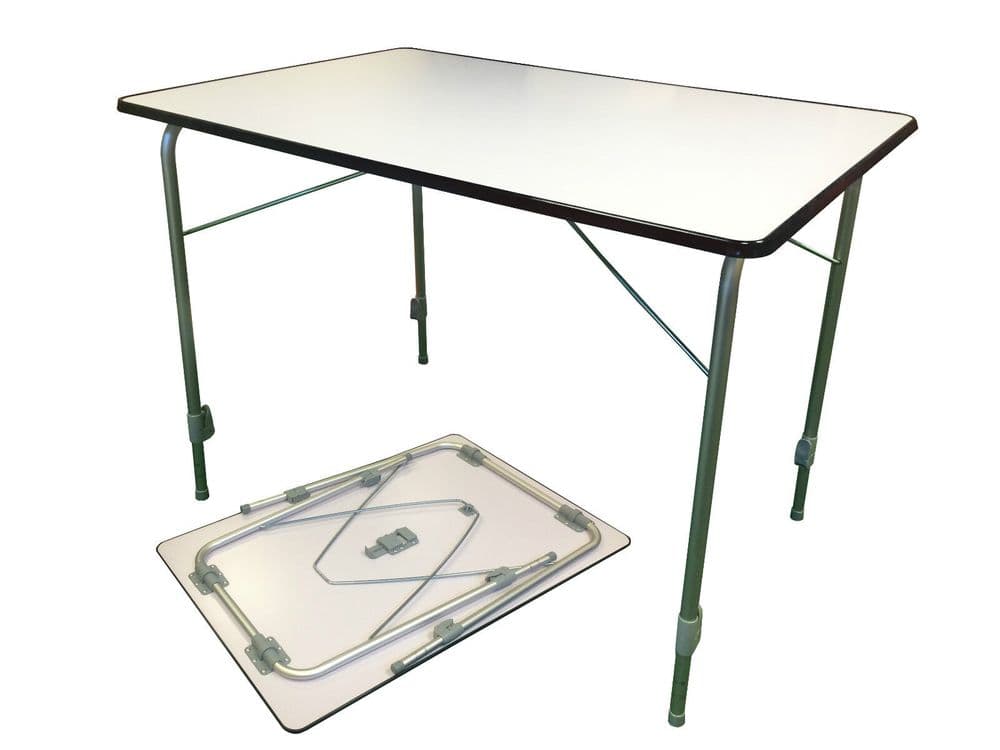 ADJUSTABLE ALUMINIUM DELUXE LARGE CAMPING TABLE - MELAMINE TOP caravan ...