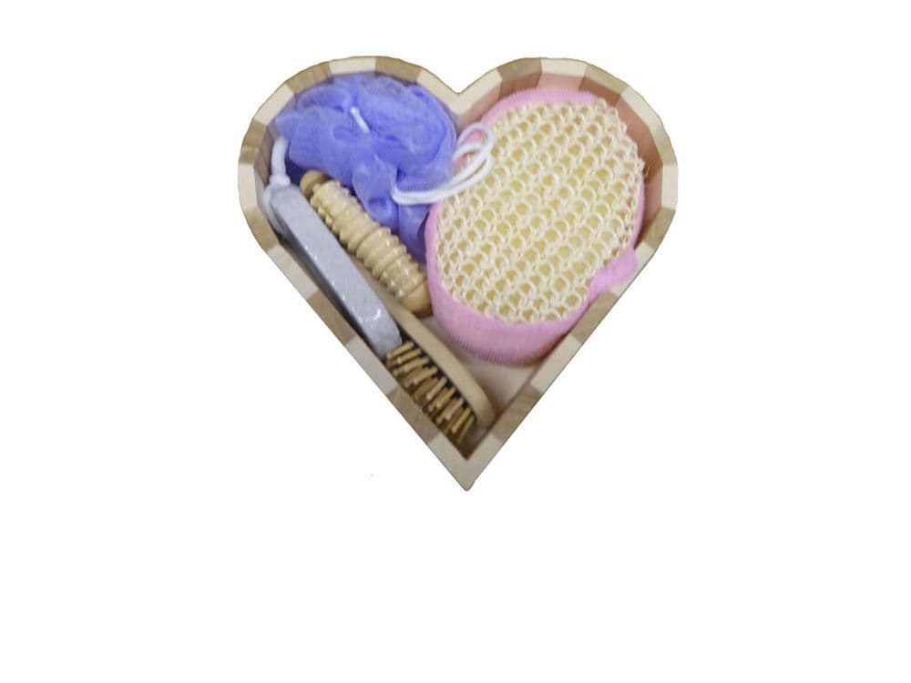 BATH GIFT SET in HEART SHAPED WOOD CONTAINER bathroom present
