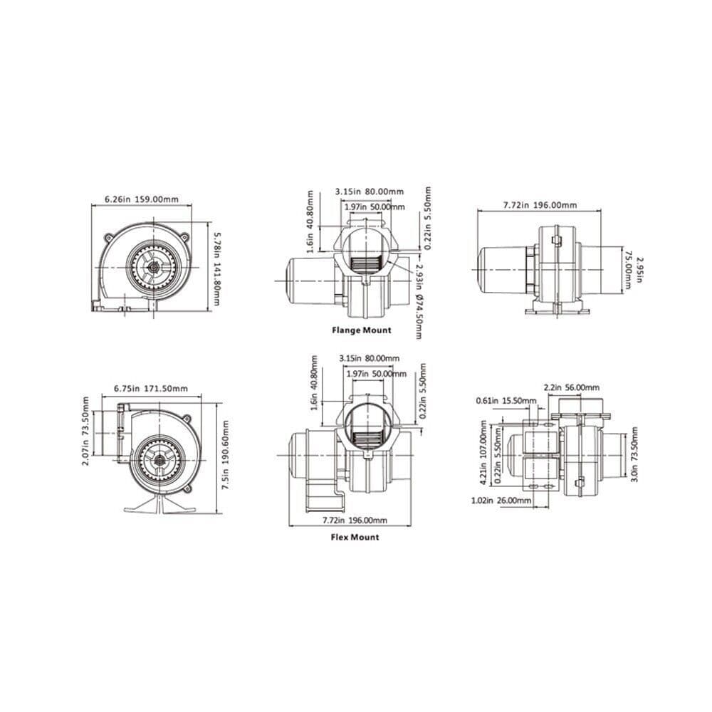 Boat Bilge Blower Flange or Flex Mount 12v 130CFM Marine Yacht Ventilation