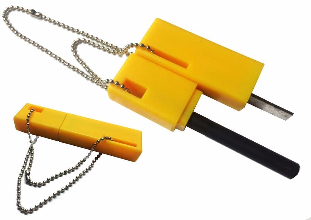 CAMPING FIRE STARTER STRIKER FLINT in PROTECTIVE CASE with chain hiking