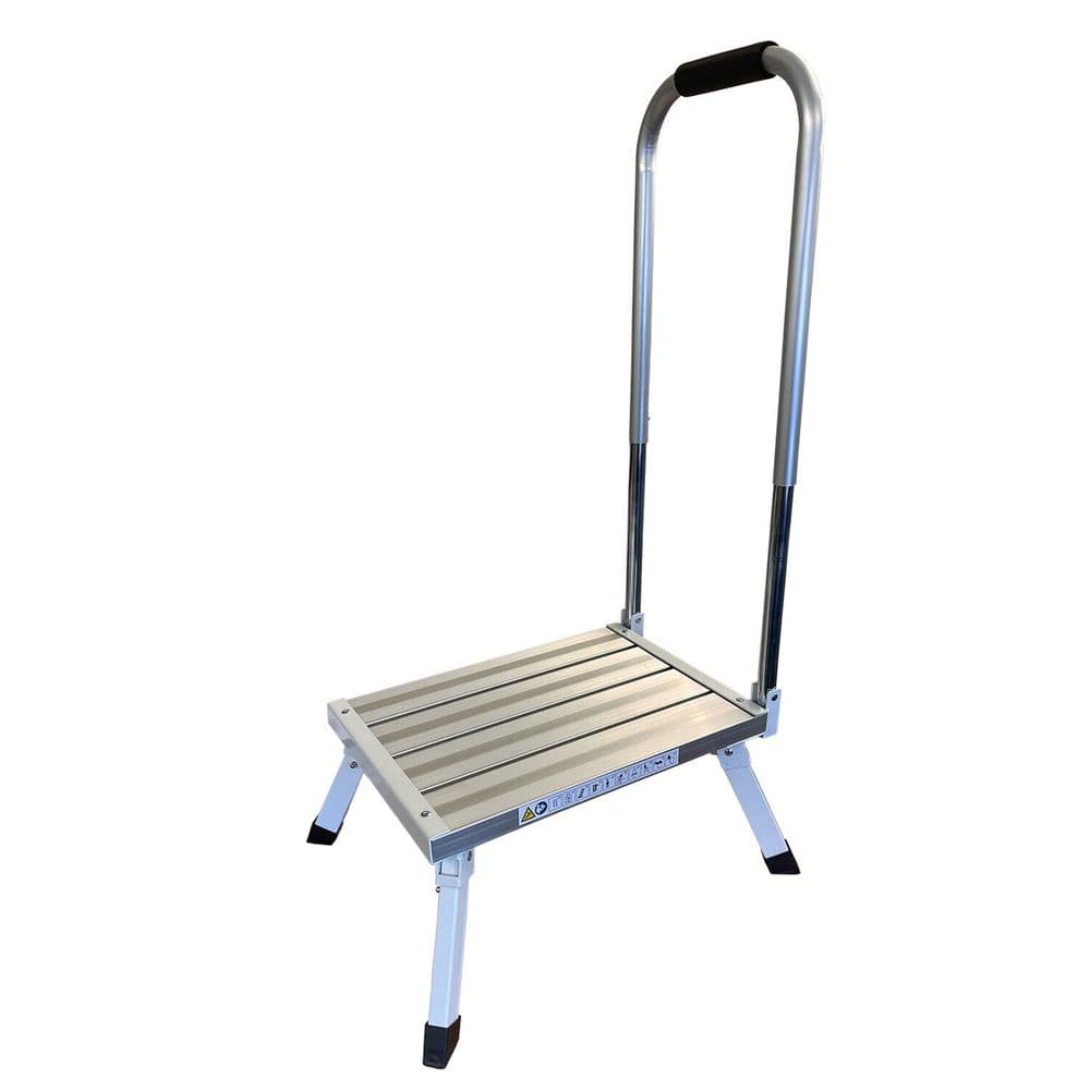 CARAVAN MOTORHOME LARGE PLATFORM FOLDING SINGLE STEP HANDLE HANDRAIL ...