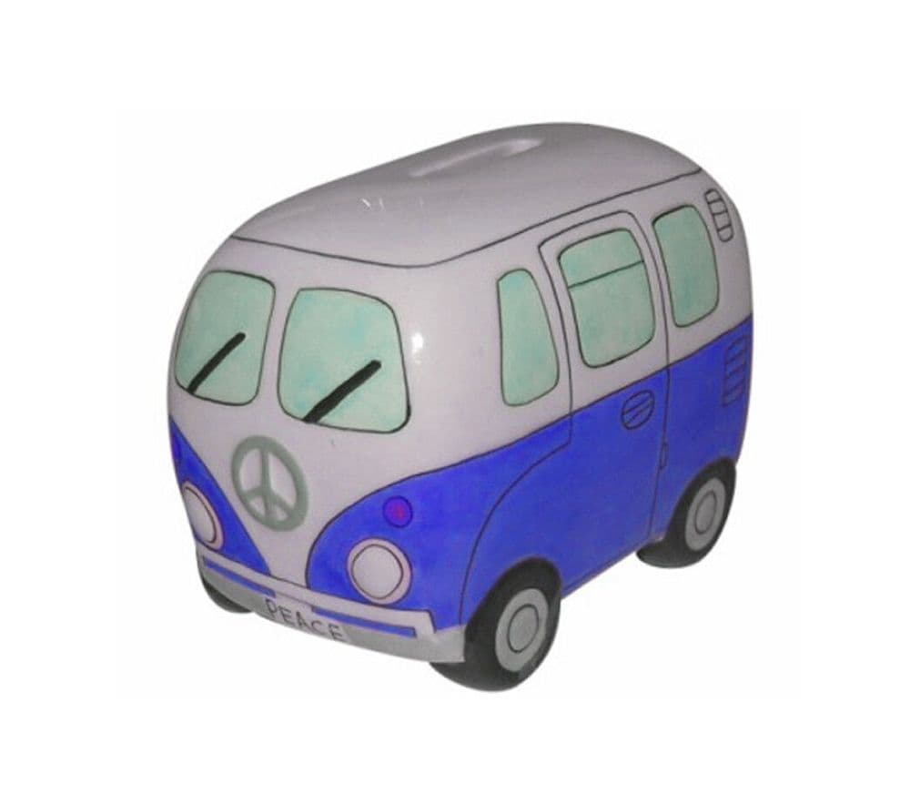 CERAMIC CAMPER VAN MONEY BOX in GIFT BOX BLUE CV26