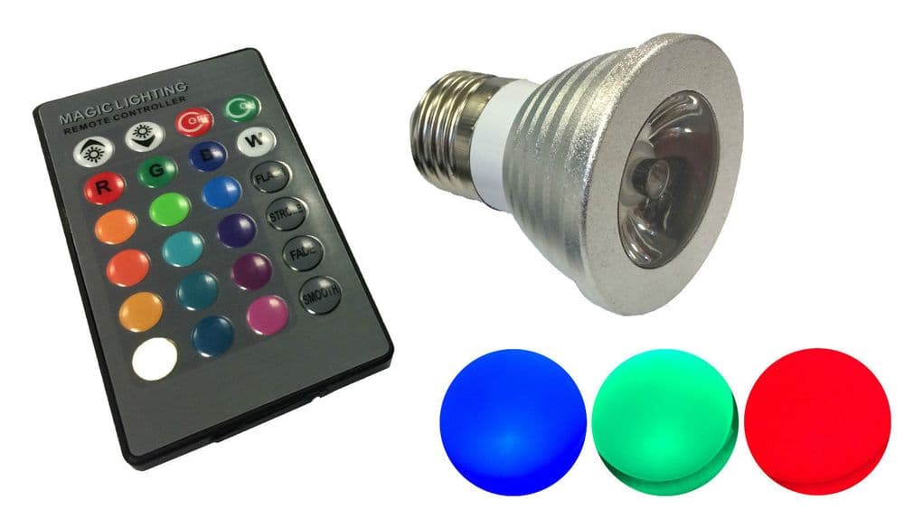 COLOUR CHANGING E27 LED SPOT LIGHT with REMOTE CONTROL 16 colours x 4 modes