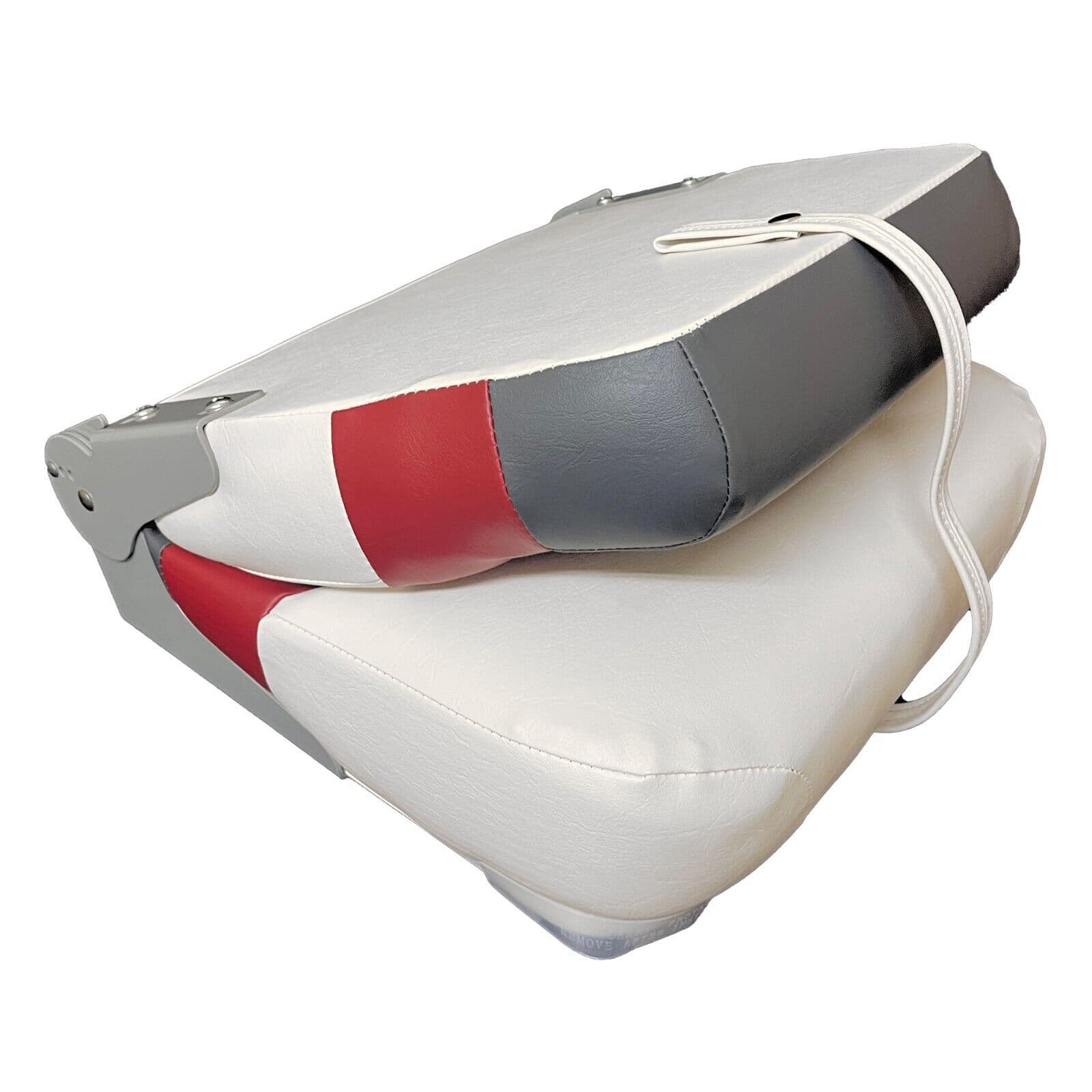 Deluxe Folding Boat Seat High Back White Red Charcoal Marine Vinyl Rib ...