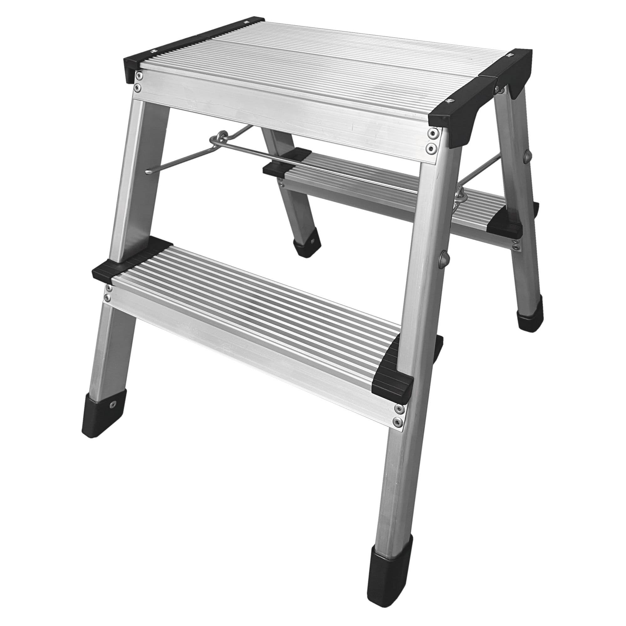 Double Folding Step Stool 2 Step Aluminium Ladder 150kgs Caravan ...