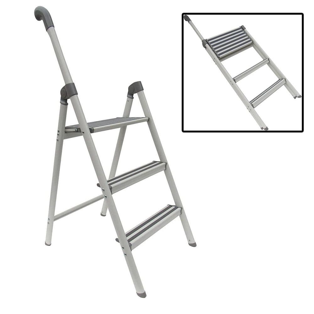 FOLDING 3 STEPLADDER with SUPPORT HANDLE caravan home diy motorhome ...