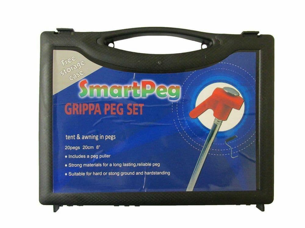 GRIPPA TENT PEG SET 20 pcs in CASE with PEG PULLER camping awning motorhome