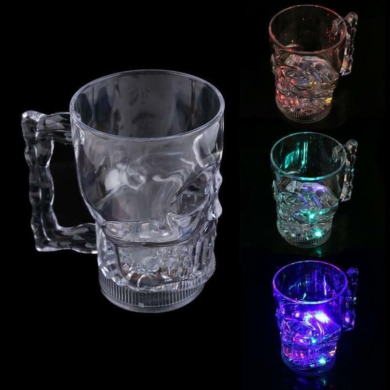 HALLOWEEN SKULL BEER MUG / CUP / PLASTIC GLASS colour changing WITH HANDLE