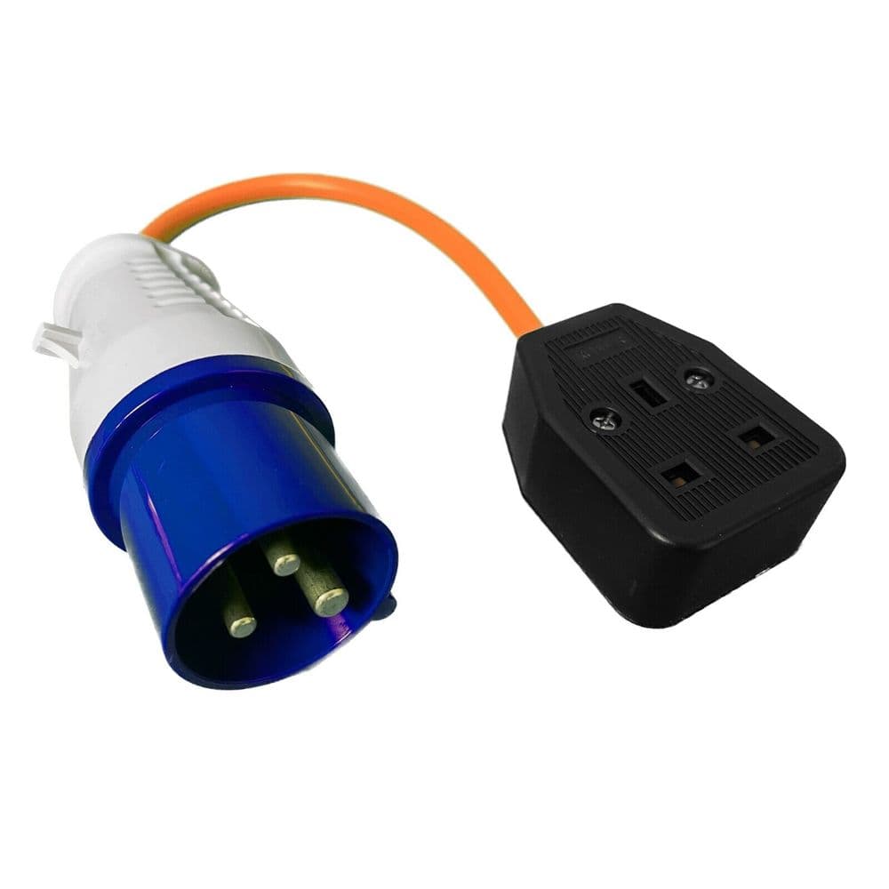 Hook Up Adaptor Fly Lead UK 3 Pin Socket to 16A Plug Converter Caravan ...
