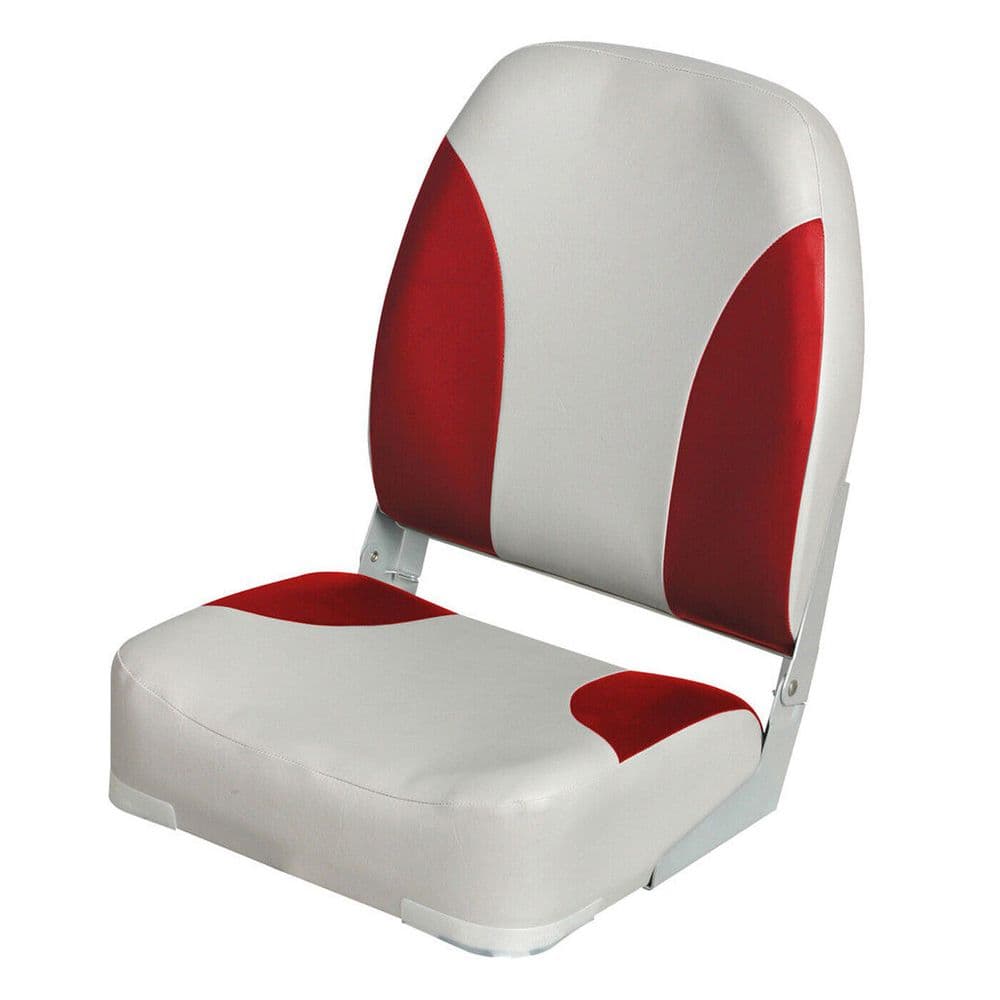 Folding Boat Seat High Back Grey & Red Marine Vinyl Yacht Fishing Speed Rib