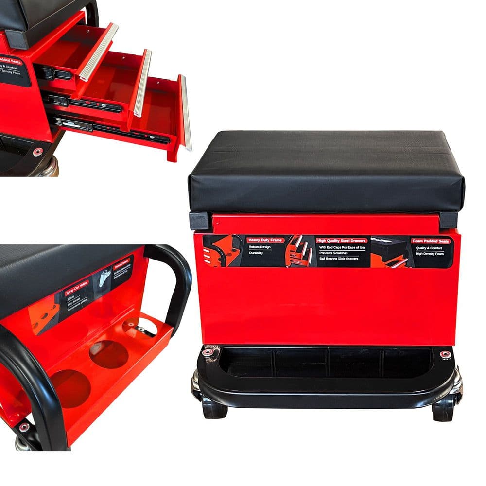 Mechanic Creeper Roller Work Seat Stool Tool Box Trolley with Drawers ...