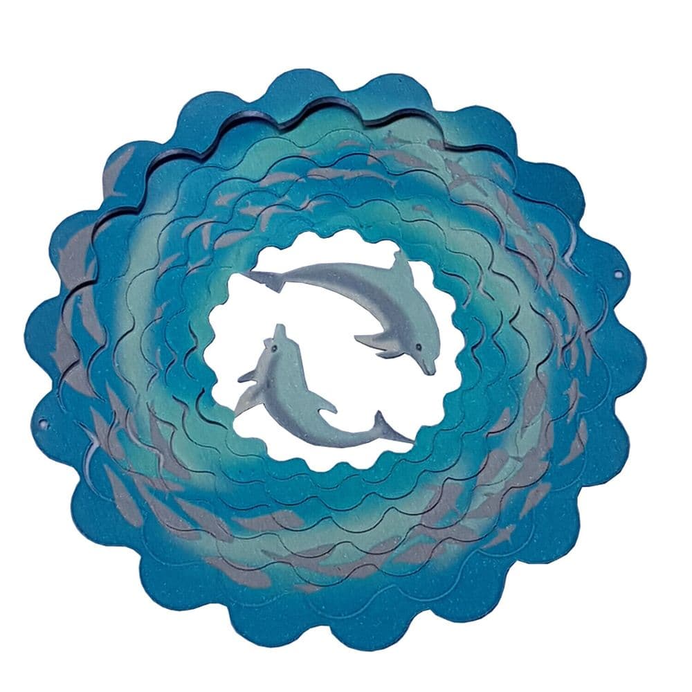 MULTI COLOURED DOLPHINS WIND SPINNER 305mm 12" W2344 garden spiral twister