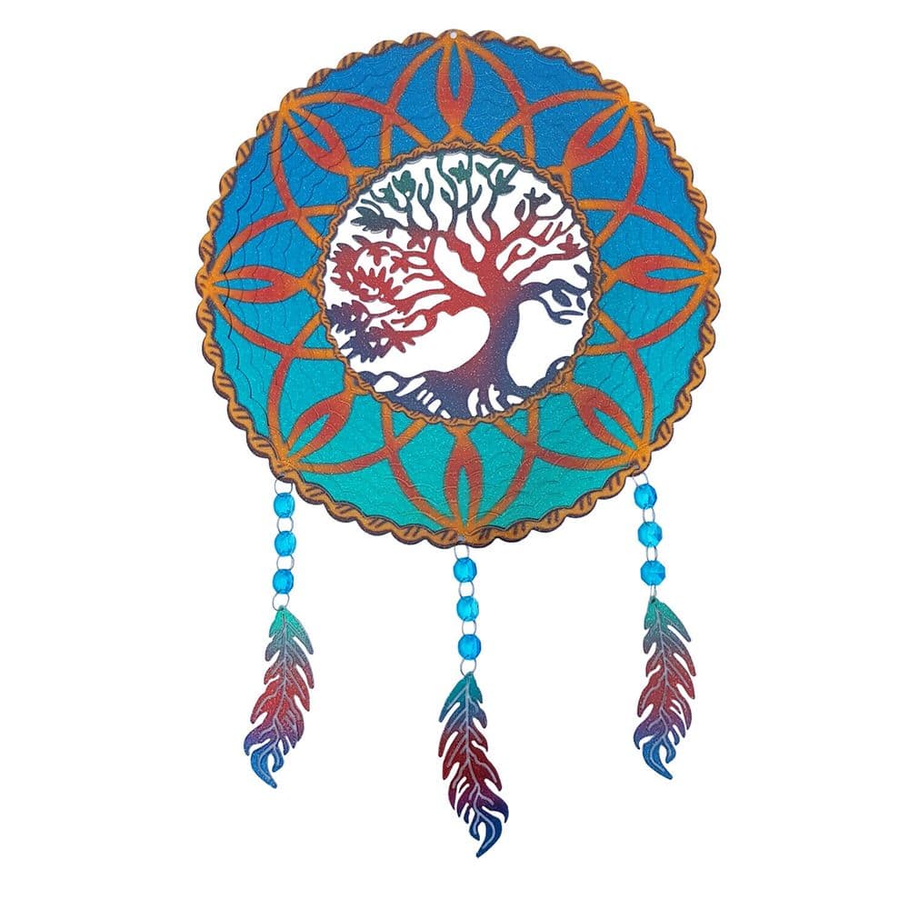 MULTI COLOURED TREE OF LIFE with FEATHERS WIND SPINNER 305mm 12" W2368