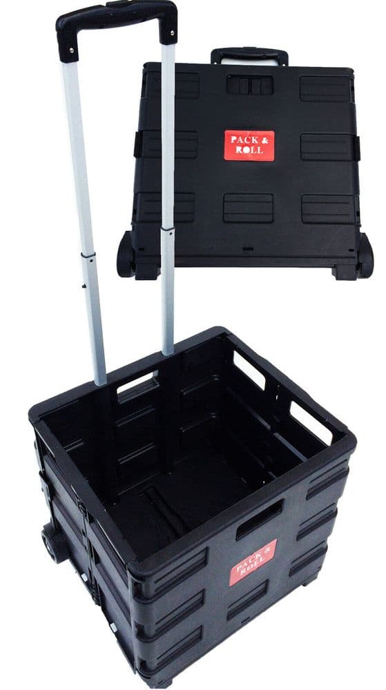 Pack & Roll Folding Shopping Trolley Cart Crate in Black Great for ...