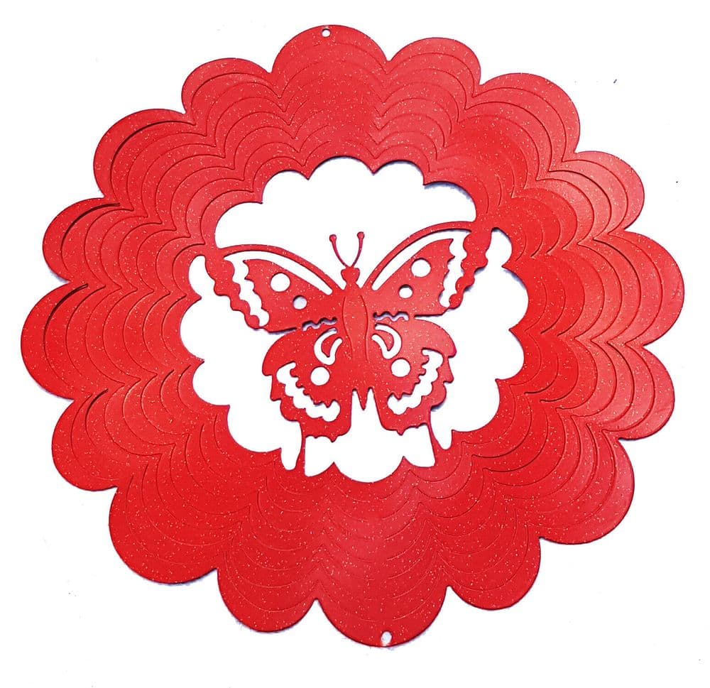 RED BUTTERFLY WIND SPINNER 305mm 12" W1204 garden twister spiral spinners