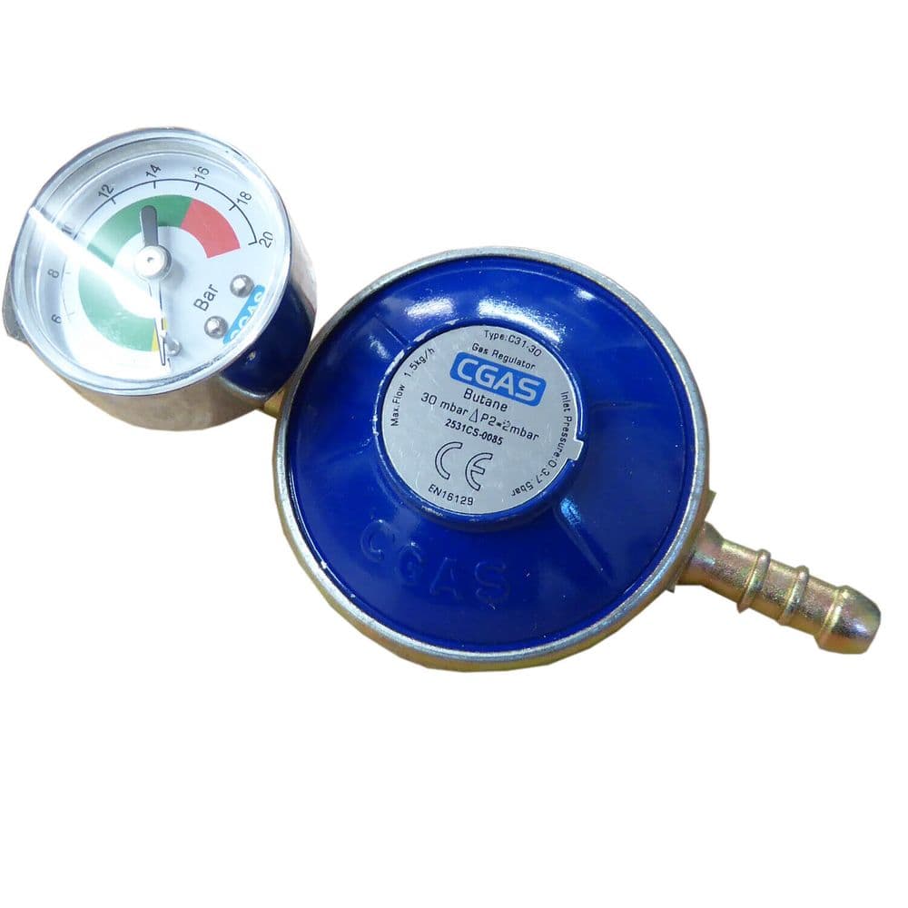 SCREW ON BUTANE GAS REGULATOR with GAUGE 4 5kg CALOR CYLINDER 30 mbar ...
