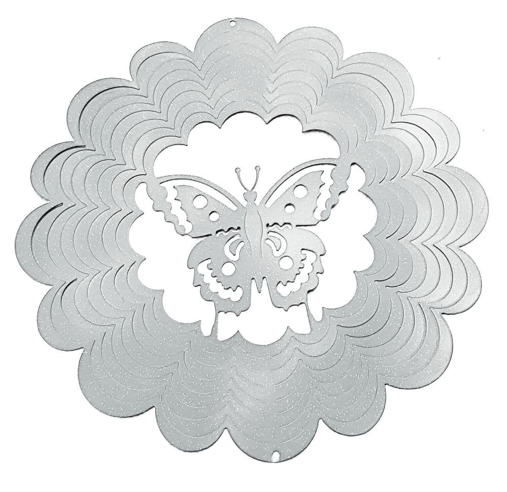 SILVER BUTTERFLY WIND SPINNER 305mm 12" W1204 garden twister spinners