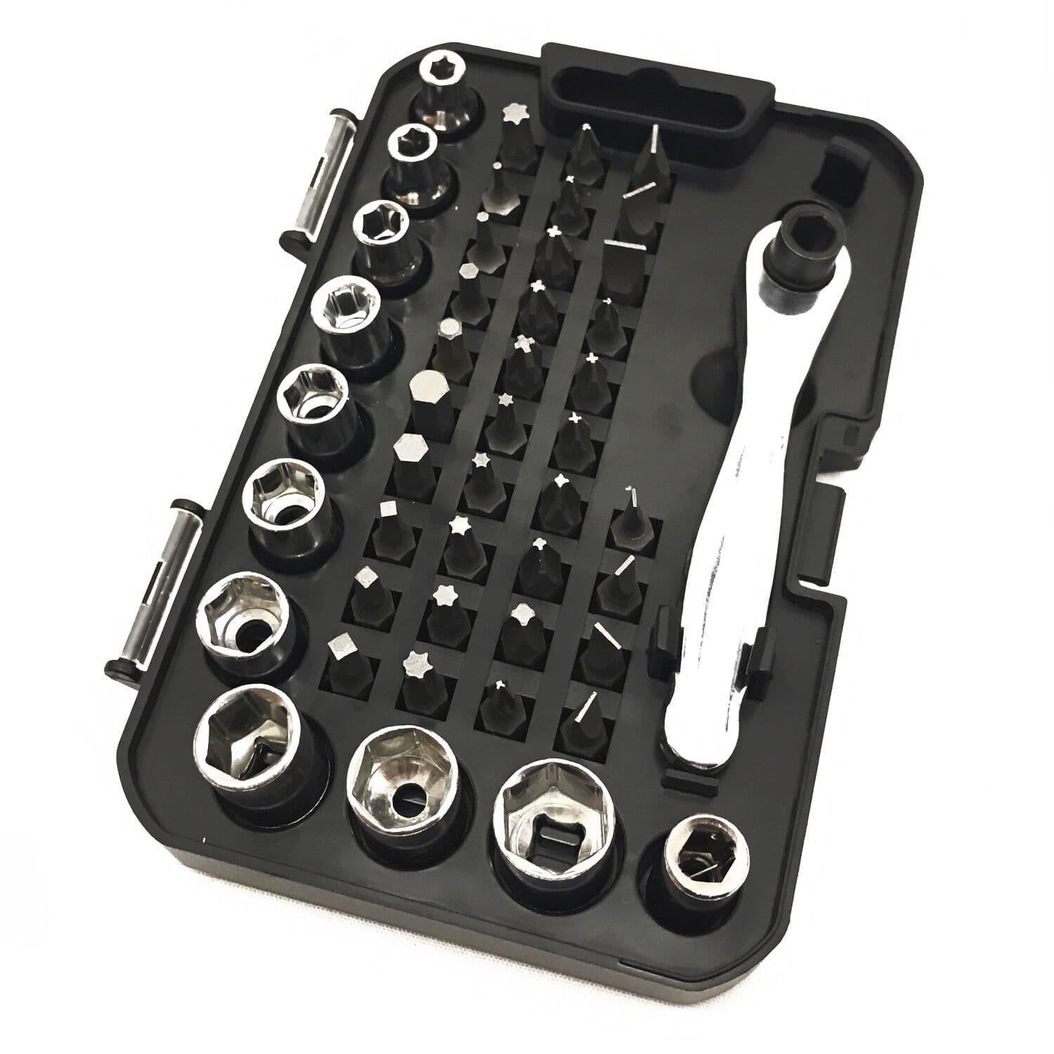 SOCKET WRENCH and SCREW BIT SET in CASE 10 sockets AND 34 screw driver bits