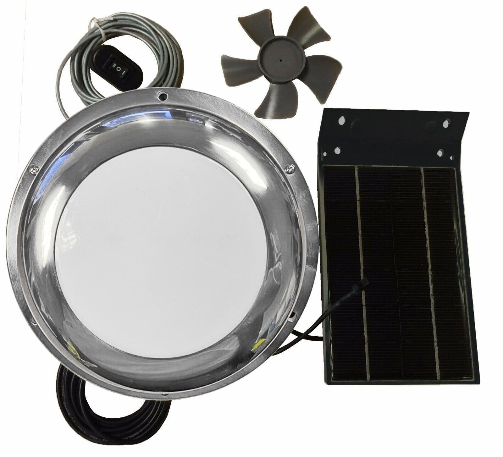 SOLAR REMOTE CONTROL VENT with LED LIGHT STAINLESS COWL fan BOAT rv ...