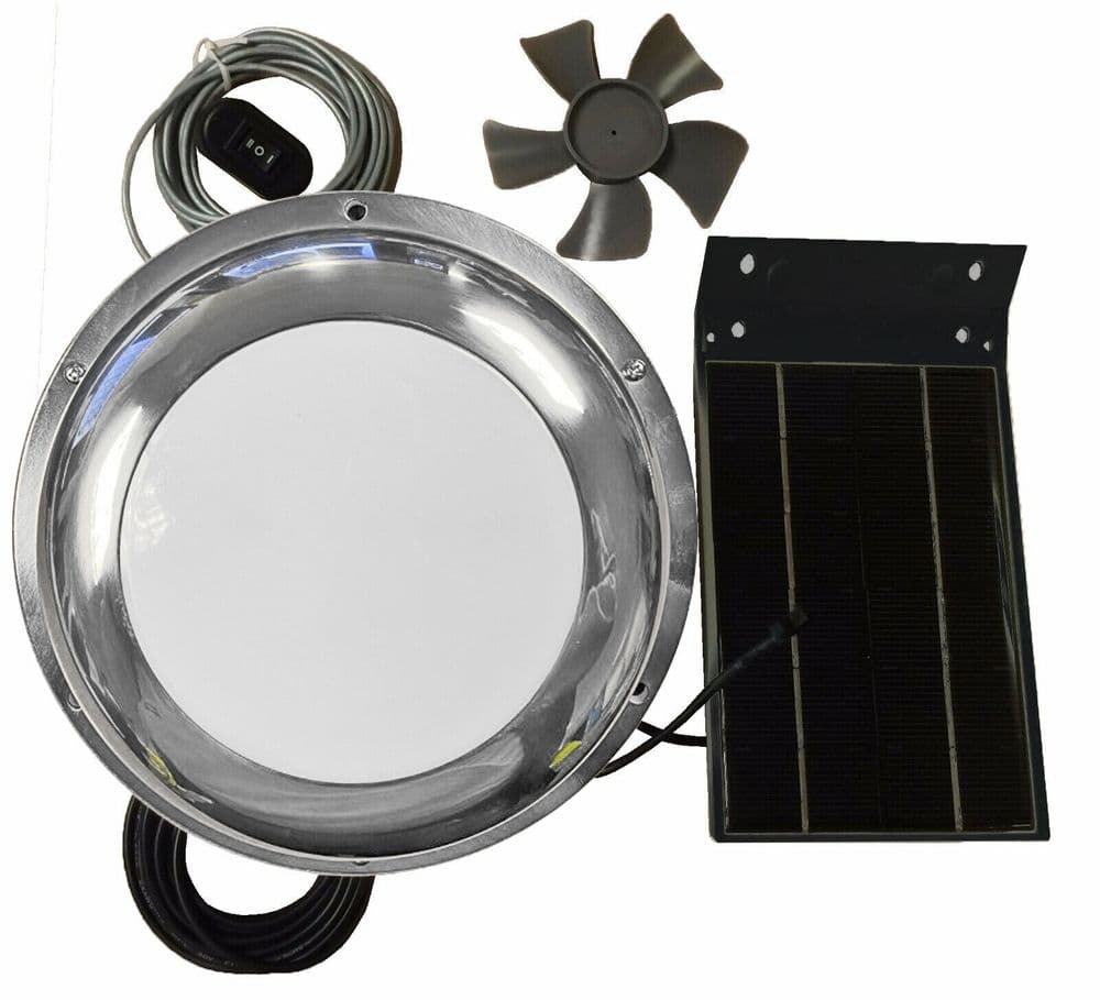 SOLAR REMOTE CONTROL VENT with LED LIGHT STAINLESS COWL fan BOAT rv ...