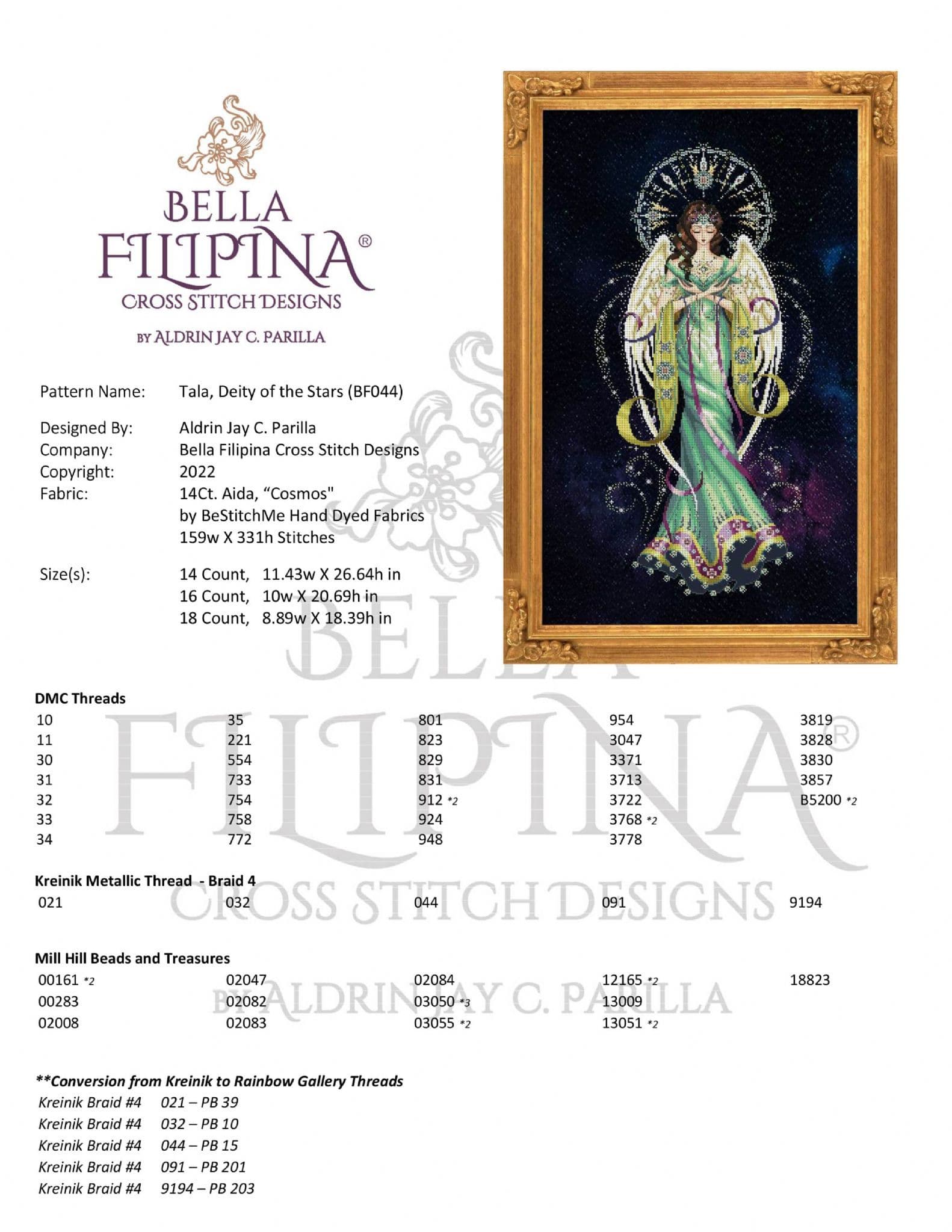 Bella Filipina Tala Deity of the Stars printed cross stitch chart
