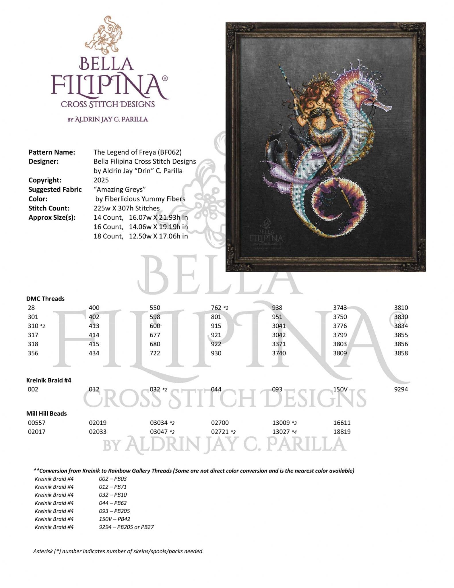 Bella Filipina The Legend of Freya printed cross stitch chart