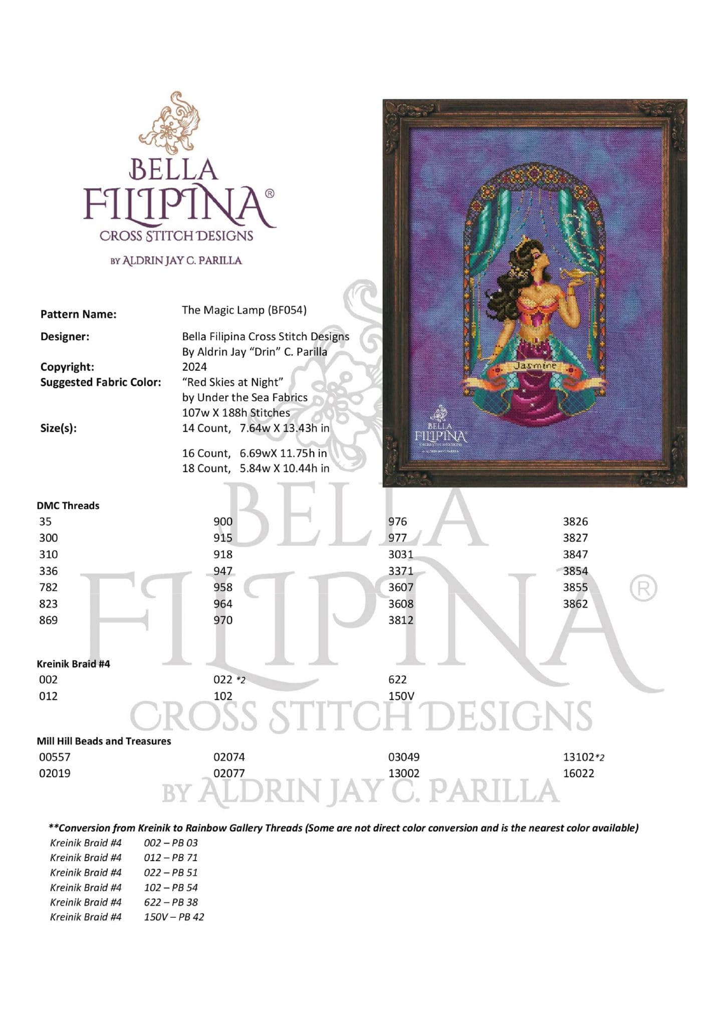 Bella Filipina The Magic Lamp printed cross stitch chart