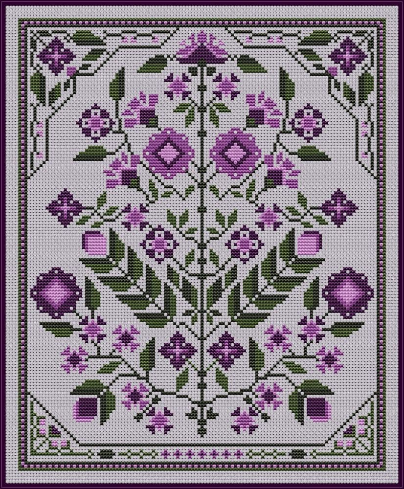 Carolyn Manning Designs Petals of Purple printed cross stitch chart