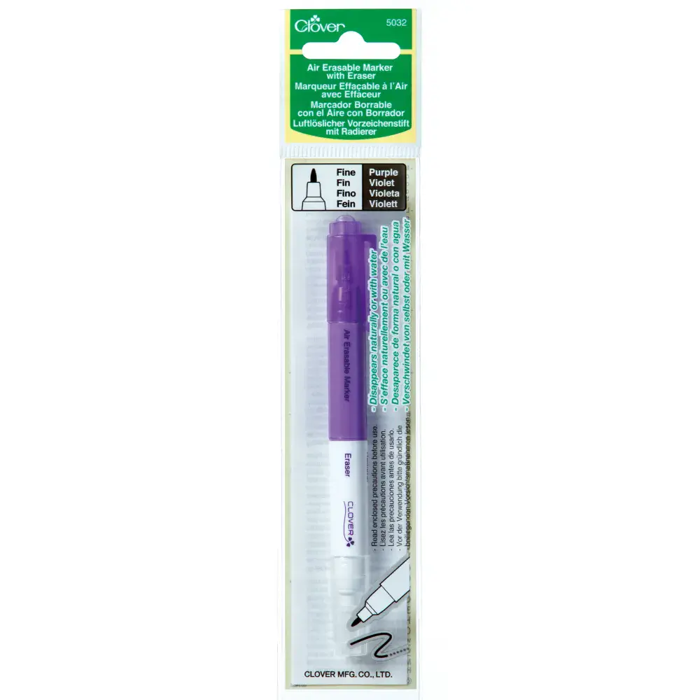 Clover Pen Fabric Marker with Eraser Air Erasable Fine Purple