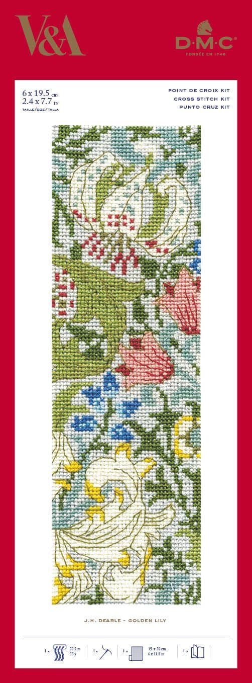 DMC Golden Lily by William Morris V&A Bookmark cross stitch kit