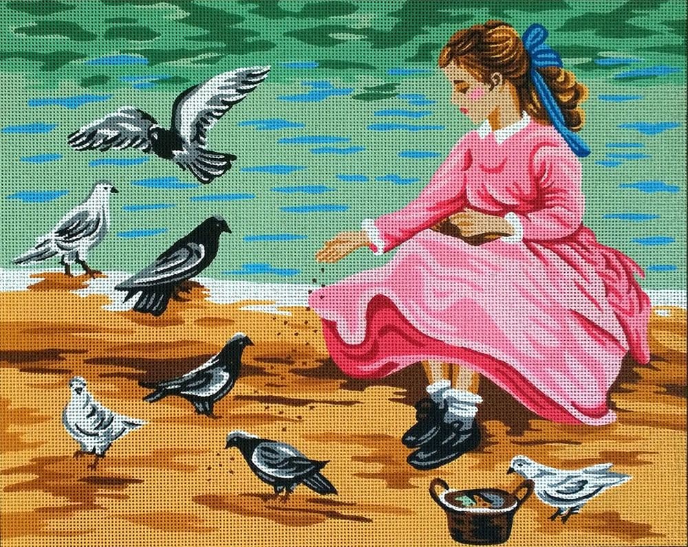 Gobelin-L Girl with Pigeons Tapestry Canvas