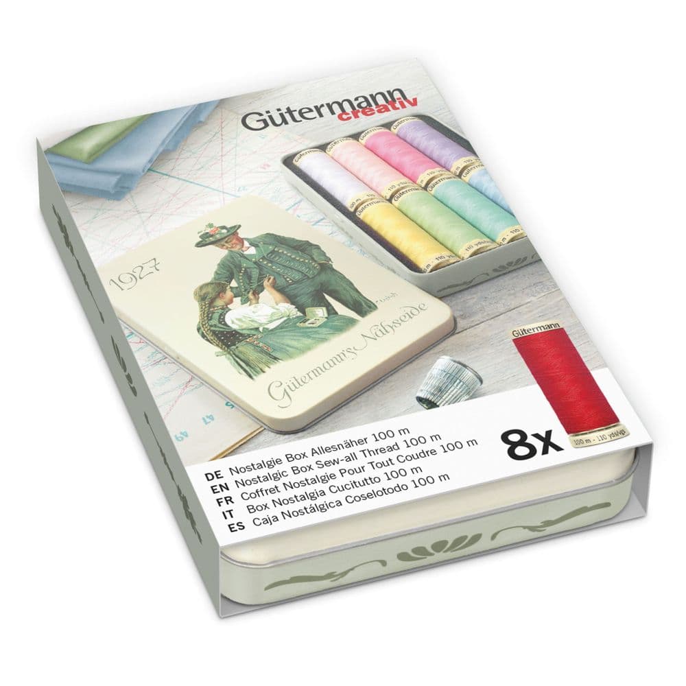 Gutermann Thread Storage Tin Nostalgic 1927 Sew-All 8 x 100m Pastel Shades