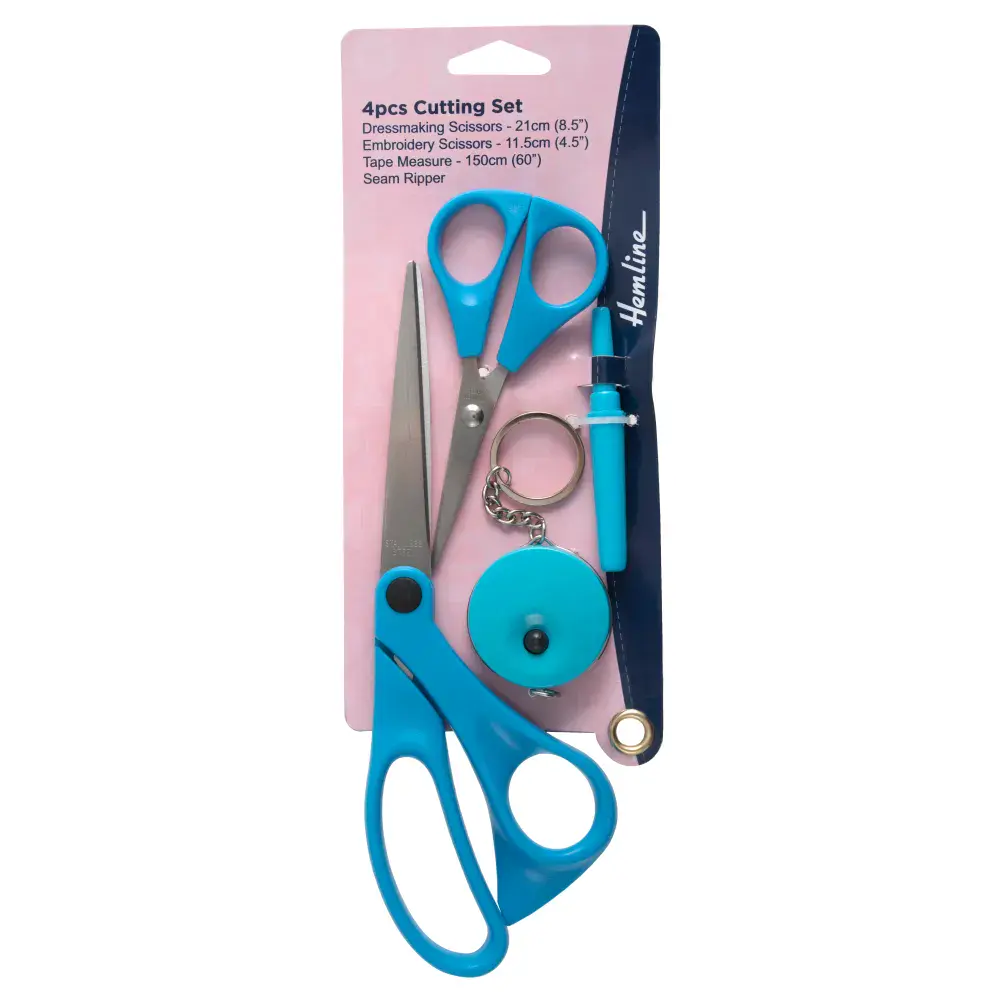 Hemline Cutting Set Scissor & Tool Set 4 Piece Blue