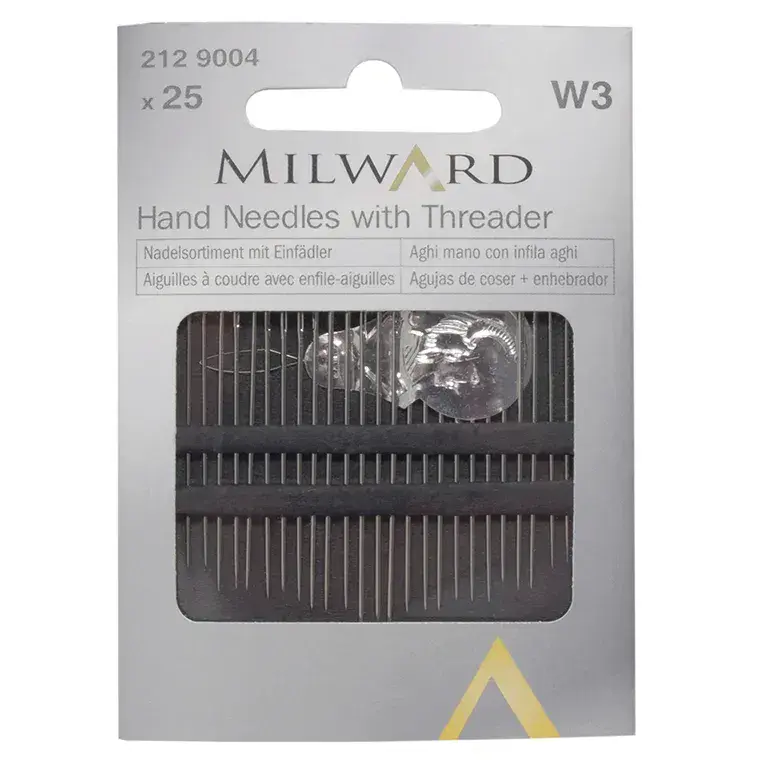 Milward Hand Sewing needles with Threader - Pack of 25
