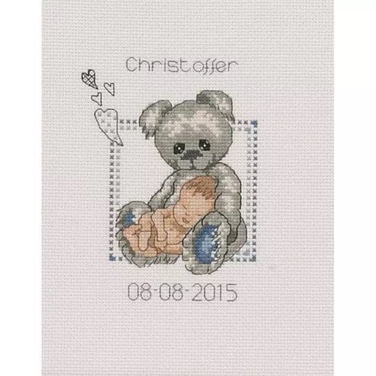 Permin Green Train Birth Sampler cross stitch kit