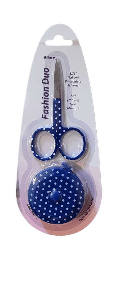 Polka Dot Duo Embroidery Scissors Measuring Tape Blue