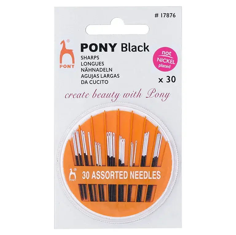 Pony Hand Sewing Needles Assorted Black with White Eye Sharps Assorted ...