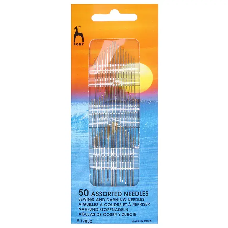 Pony Hand Sewing Needles Gold Eye Pack of 50 Assorted Sizes
