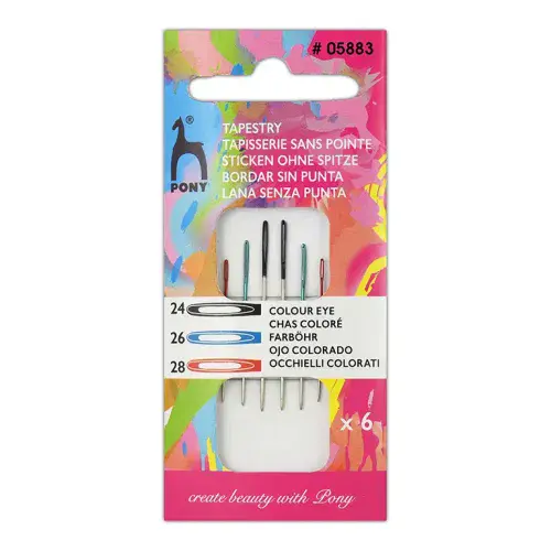 Pony Hand Sewing Needles Tapestry Colour-Coded Eye Sizes 24-28