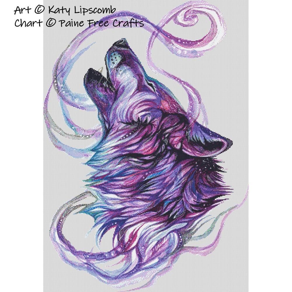 Purple Howling Wolf by Paine Free Crafts printed cross stitch chart