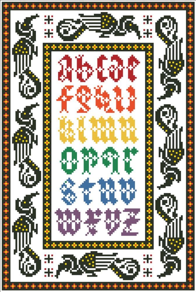 Rainbow Elephant Birds by Arelate Studio cross stitch chart