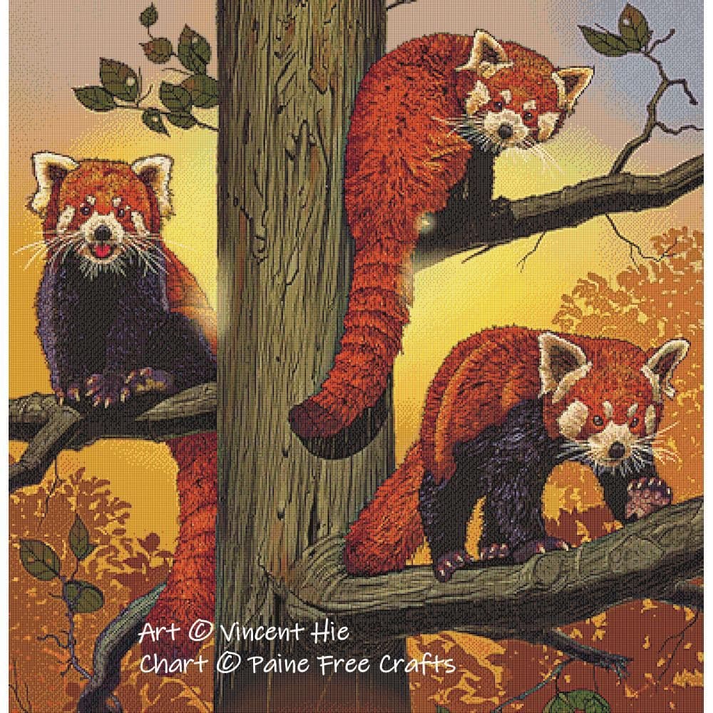 Red Pandas by Paine Free Crafts printed cross stitch chart