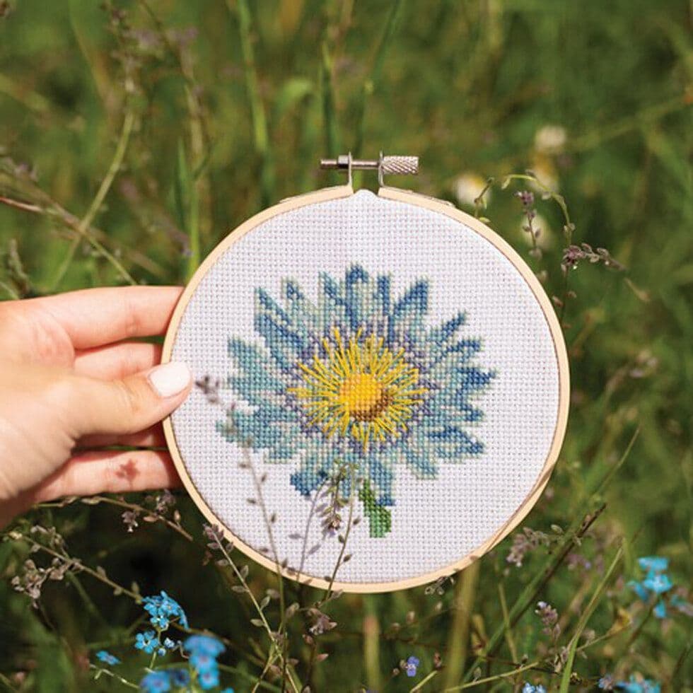 RHS Blue Lotus cross stitch kit