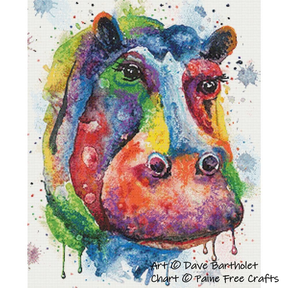 Watercolour Hippo by Paine Free Crafts printed cross stitch chart
