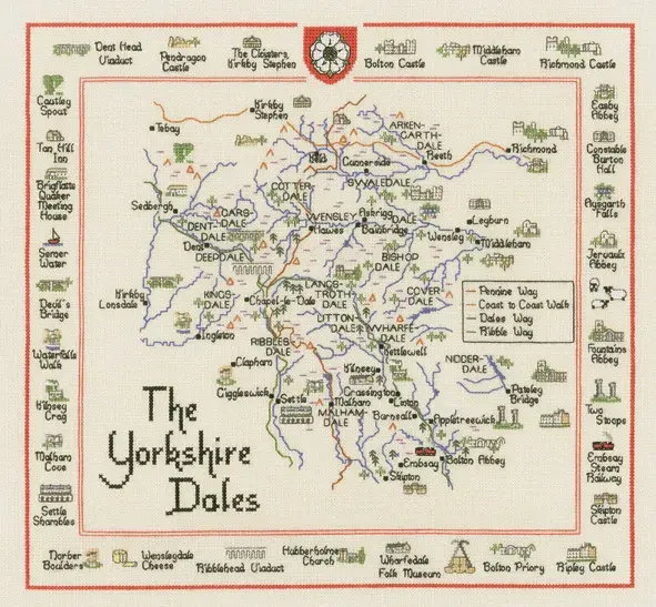 Yorkshire Dales Special Interest Map cross stitch chart - Maps