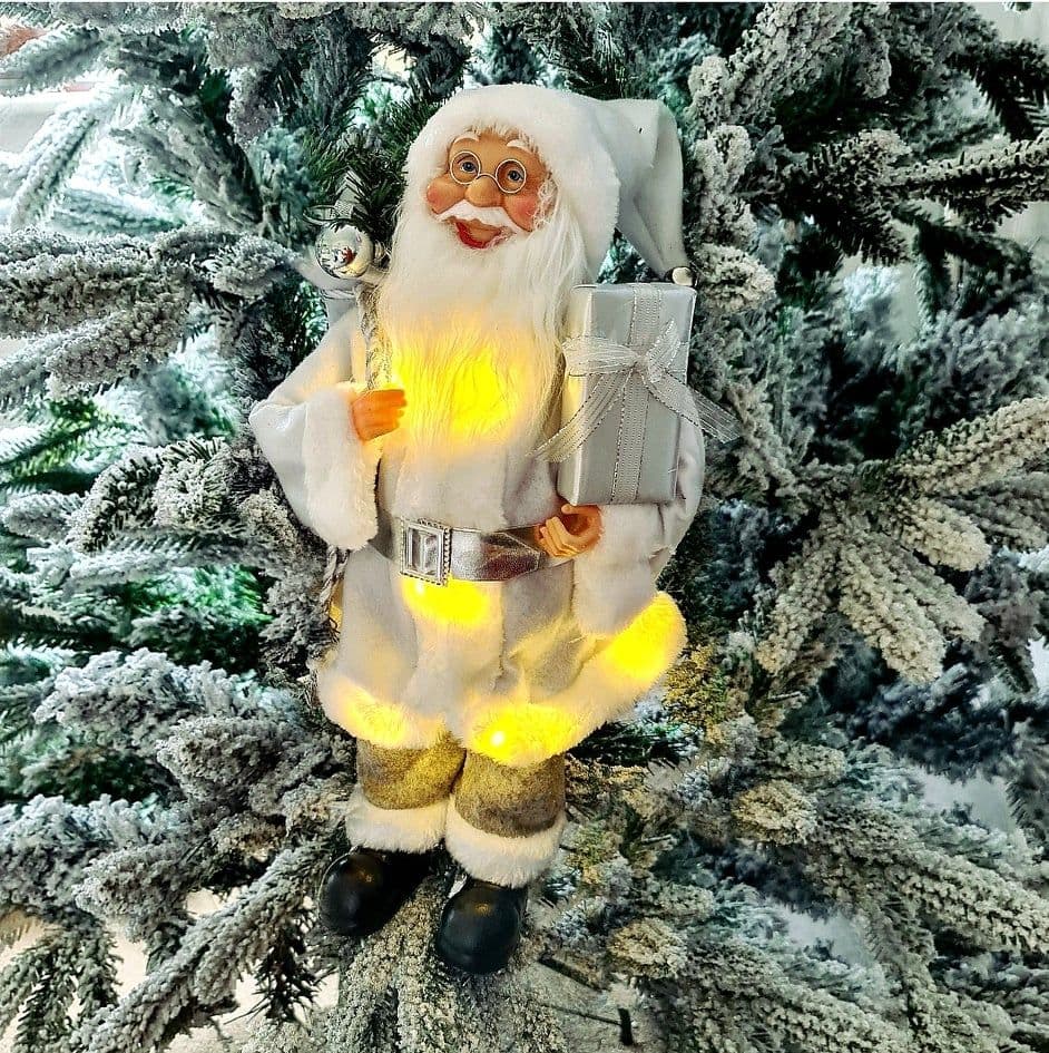 Christmas Decorations LED Santa Claus 45 cm Large Luxury Traditional Silver