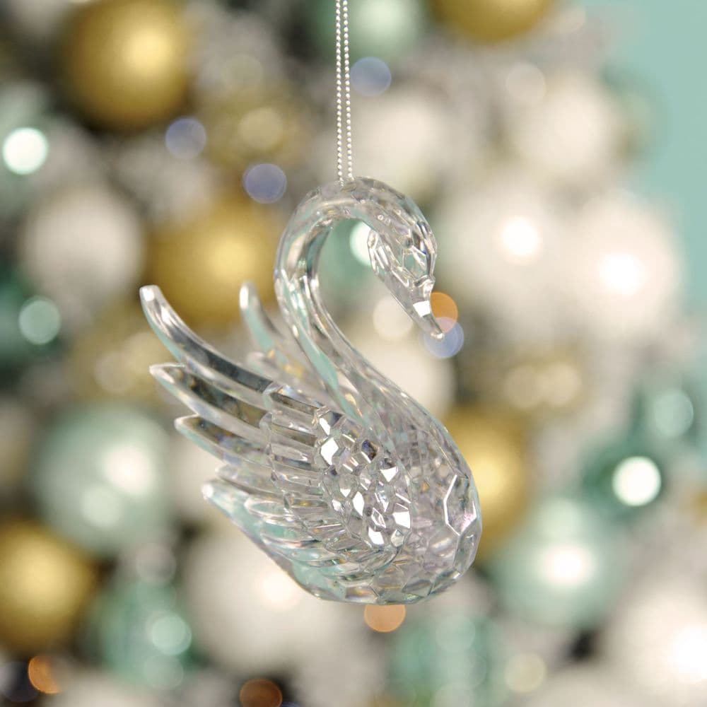 Festive 10cm Clear Acrylic Swan Hanging Bauble Decoration