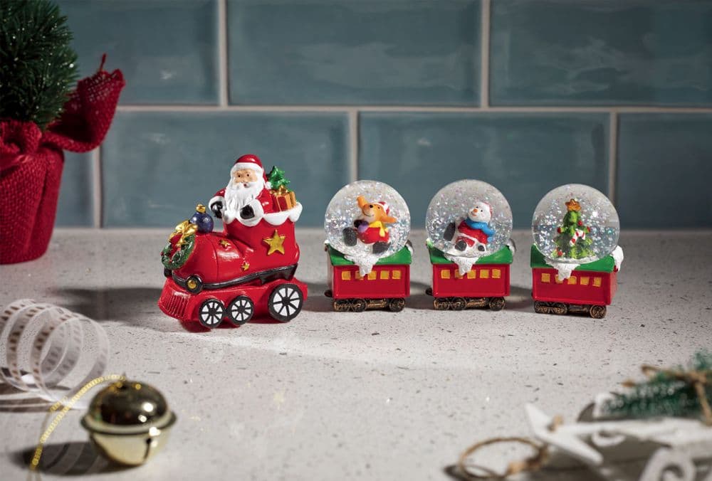 Three Kings All Aboard Santa s Train Snow Sphere 4 piece set