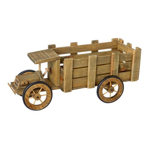 Wooden Cart Planter With Wheels Outdoor Garden 56cm