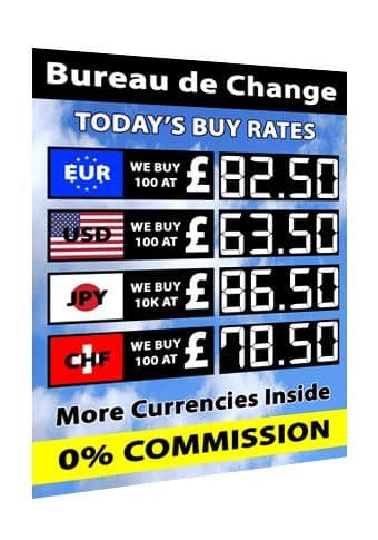 A1 Sized "We Buy" Exchange Rate Board for Busy Tourist Areas
